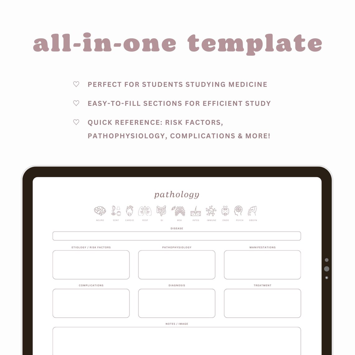 Pathology Note-taking Template | Disease Pathophysiology Reference ...