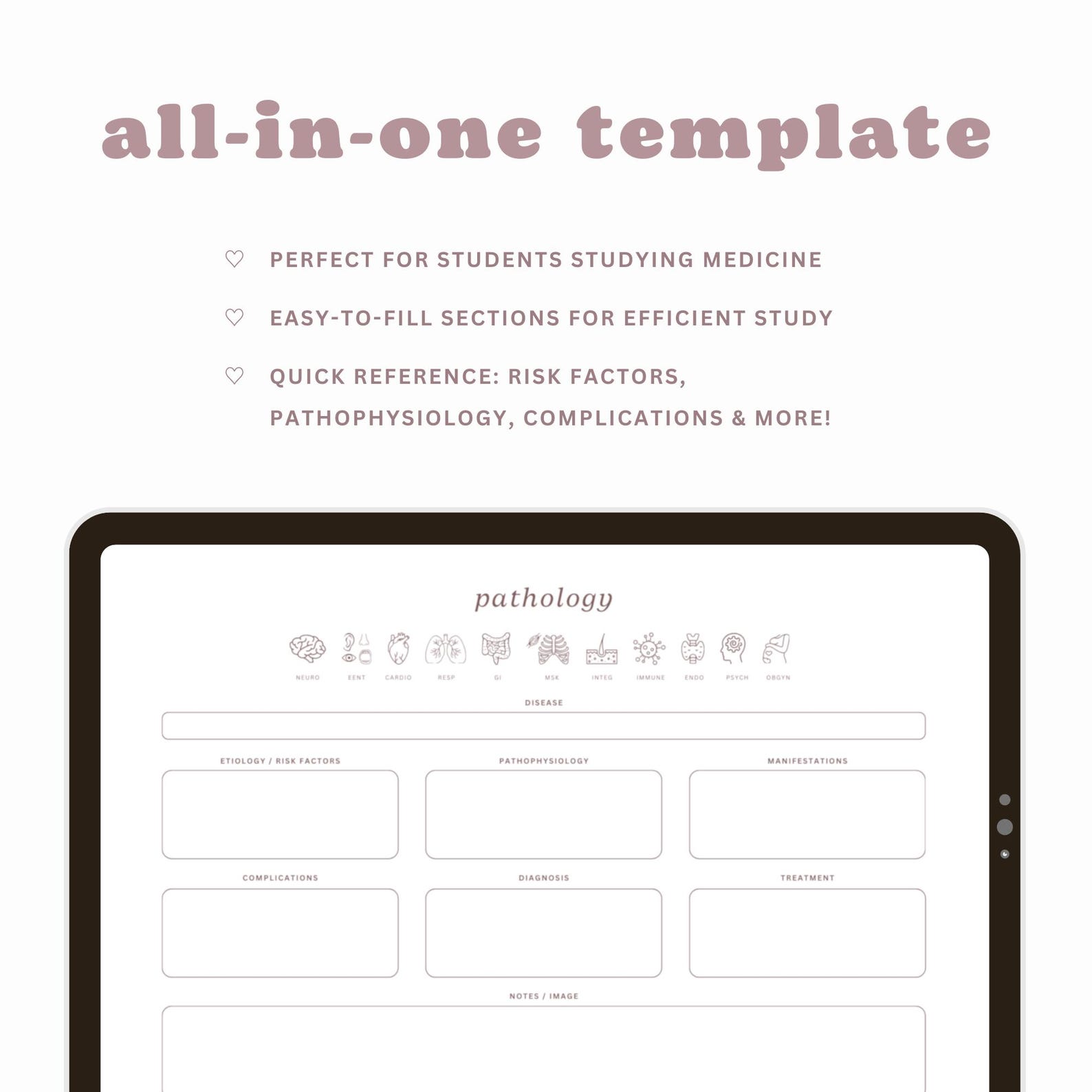 Pathology Note-taking Template Disease Pathophysiology Reference Sheet ...