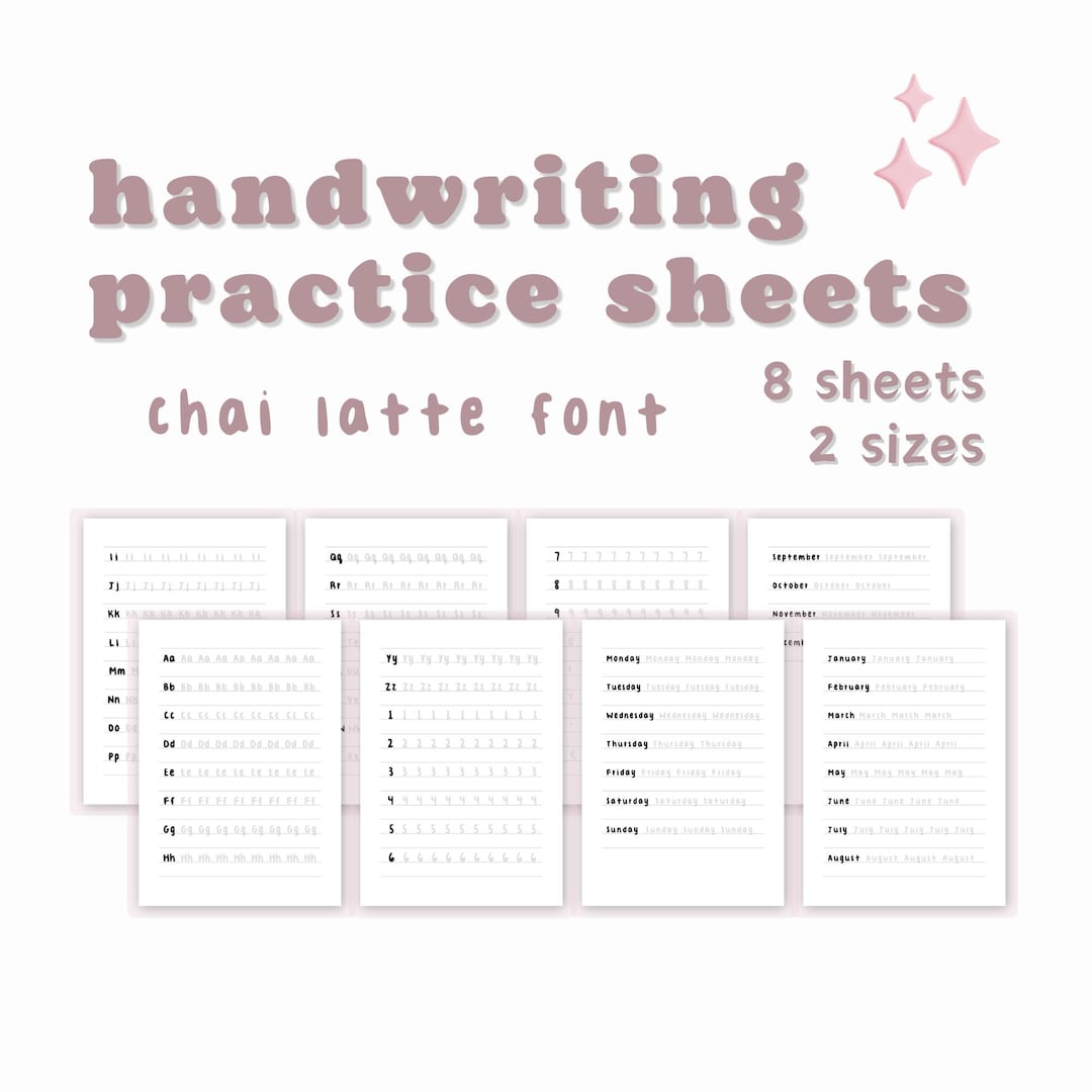 Printable Handwriting Practice Sheets 8 Pages of Cute Font Practice ...