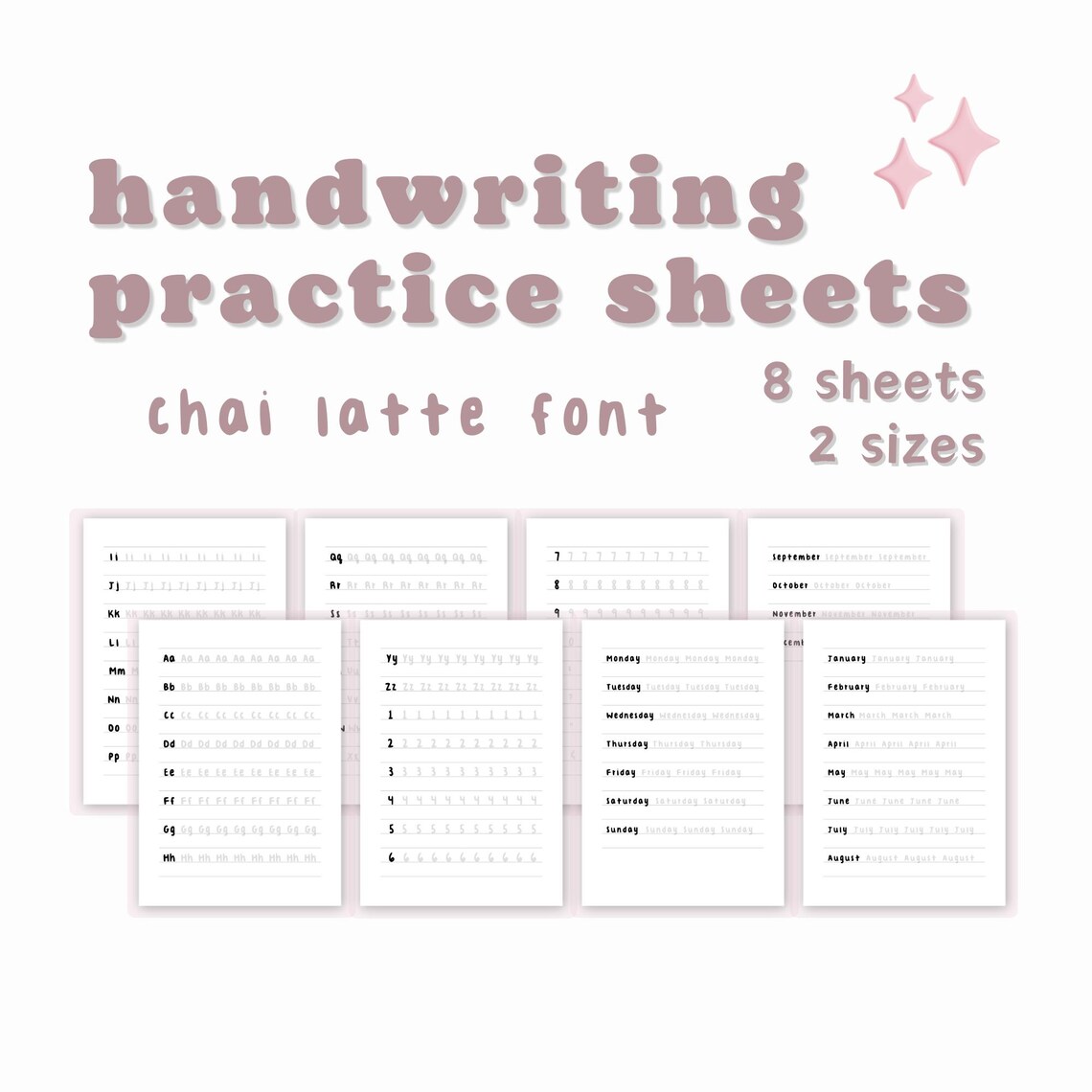 Printable Handwriting Practice Sheets 8 Pages of Cute Font Practice ...
