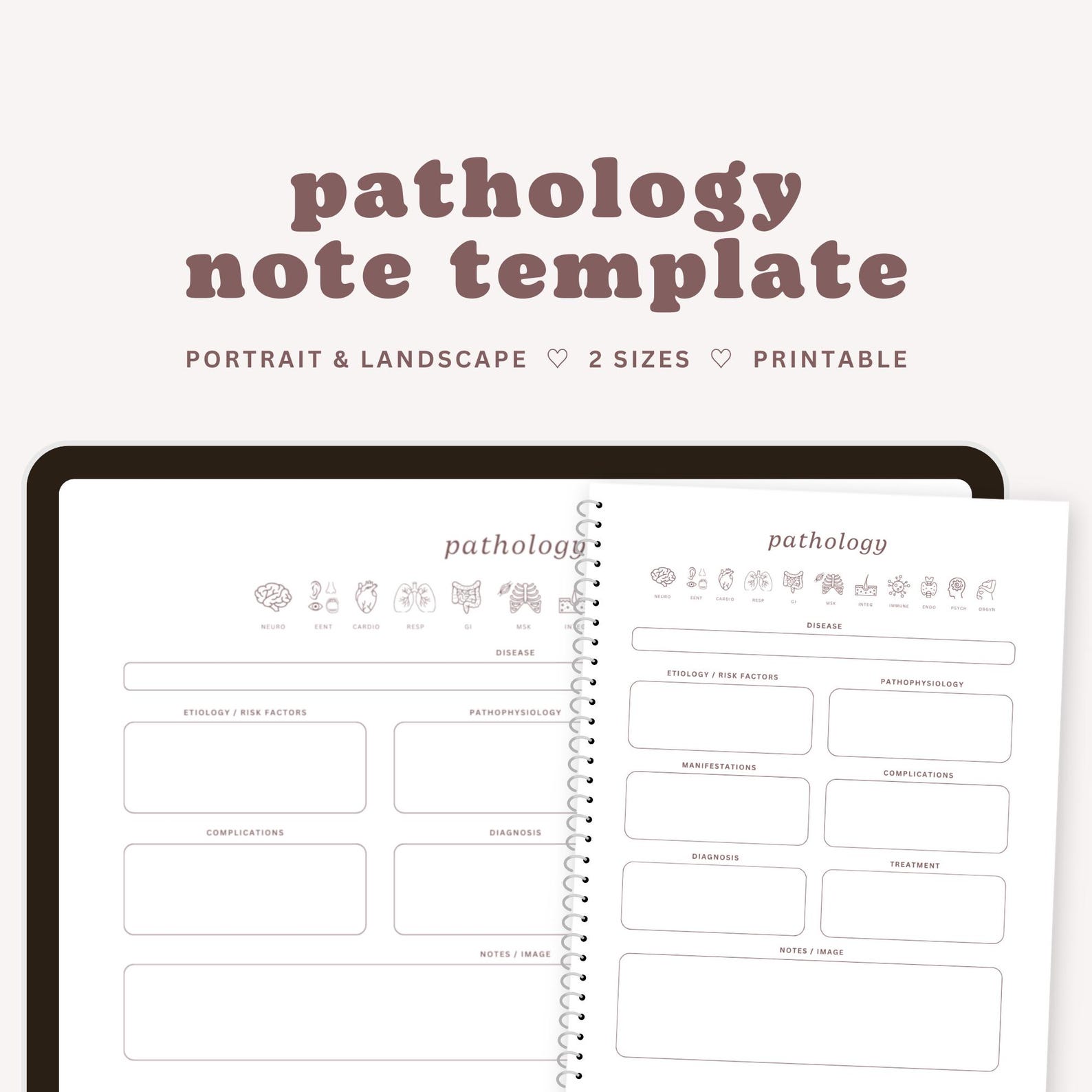 Pathology Note-taking Template | Disease Pathophysiology Reference ...