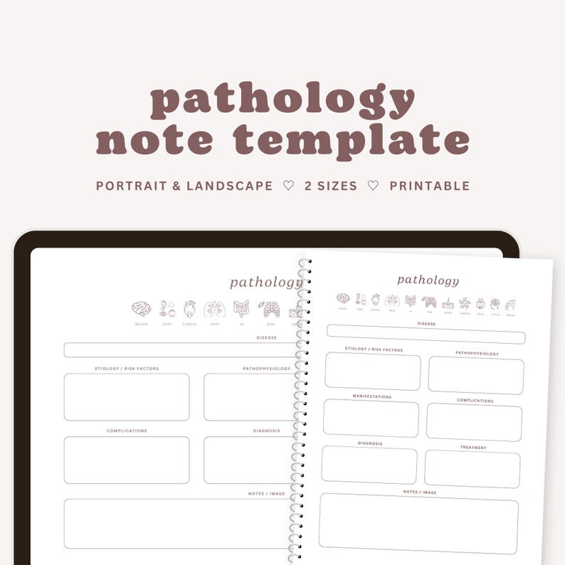 Pathology Note-taking Template Disease Pathophysiology Reference Sheet ...