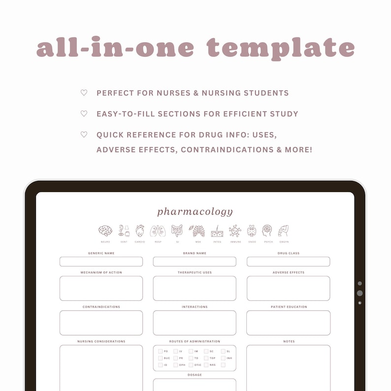 Pharmacology Note-taking Template: Medication Reference (printable PDF ...
