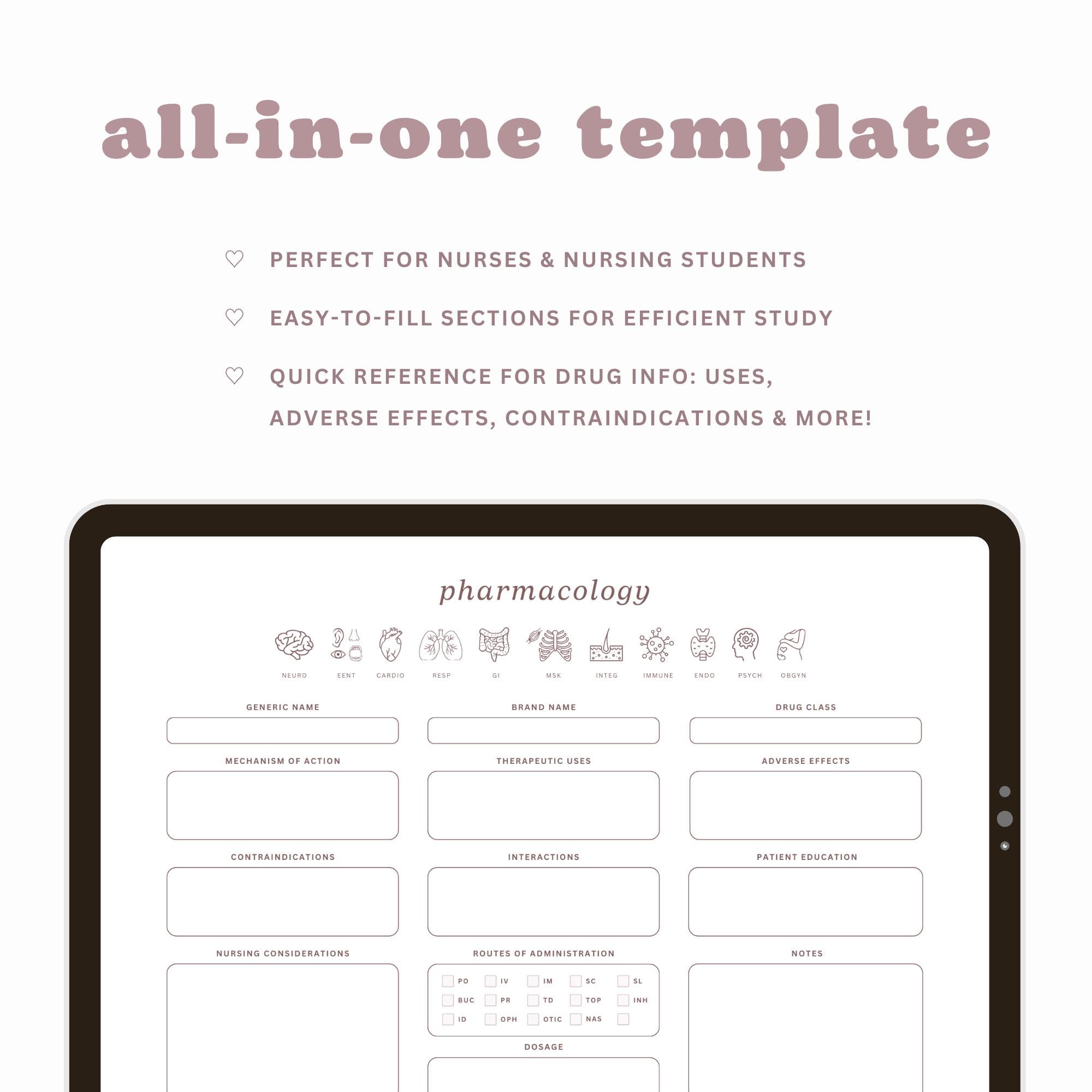 Pharmacology Note-taking Template: Medication Reference (printable PDF ...