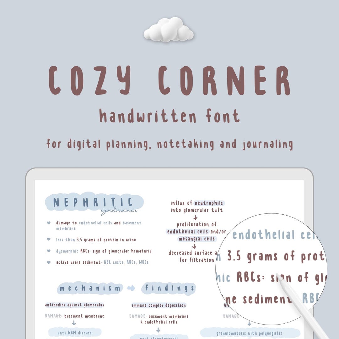 Cozy Corner Font Handwritten Font for Digital Planning, Note-taking ...