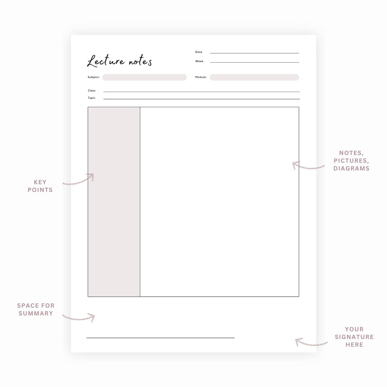 Printable Cornell Note Template: Minimalist Lecture Notes (digital ...