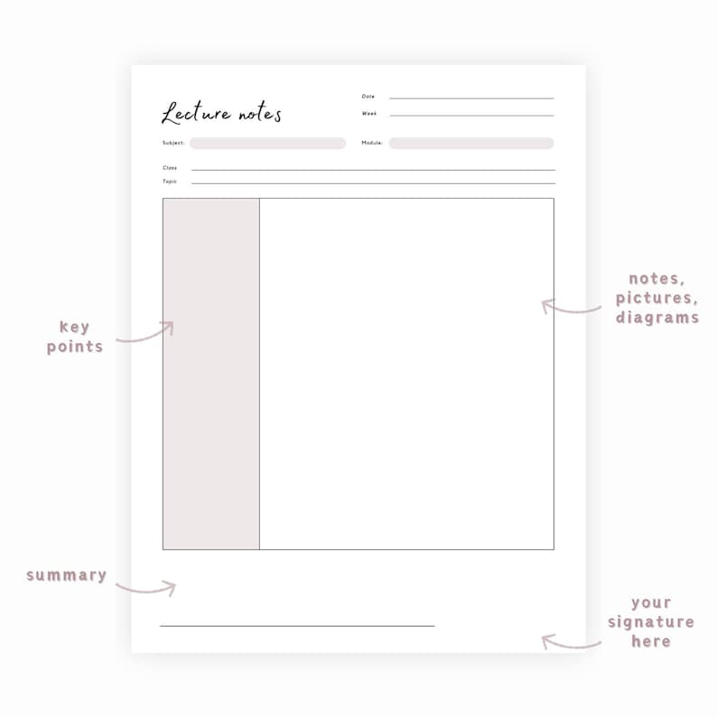Minimal Cornell Note Template 14 Colors A4, A5, and US Letter Instant ...