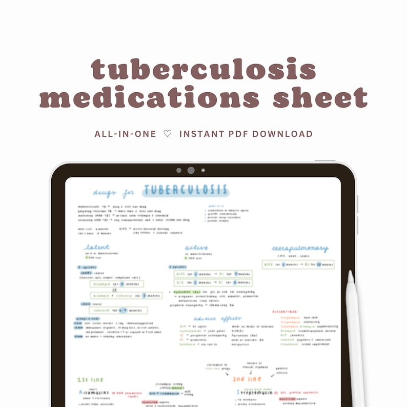 Tuberculosis Medications Sheet | High-yield TB Drugs Pharmacology Pharm ...