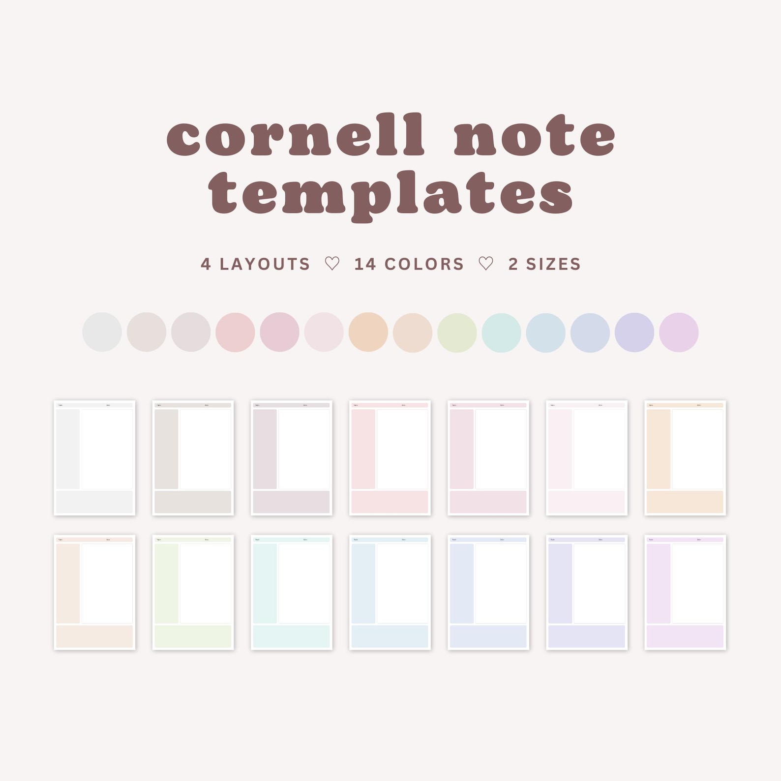 Cornell Note Templates: Pastel Colors, A4/US Letter (digital Download ...