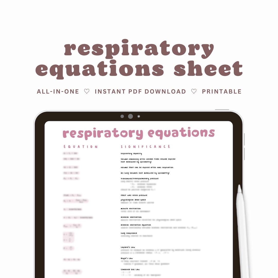 Respiratory Equations Sheet | Respiratory System Notes | High Yield ...