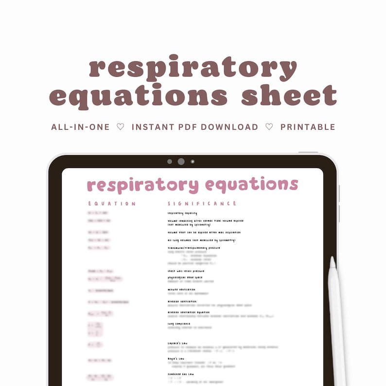 Respiratory Equations Sheet | Respiratory System Notes | High Yield ...