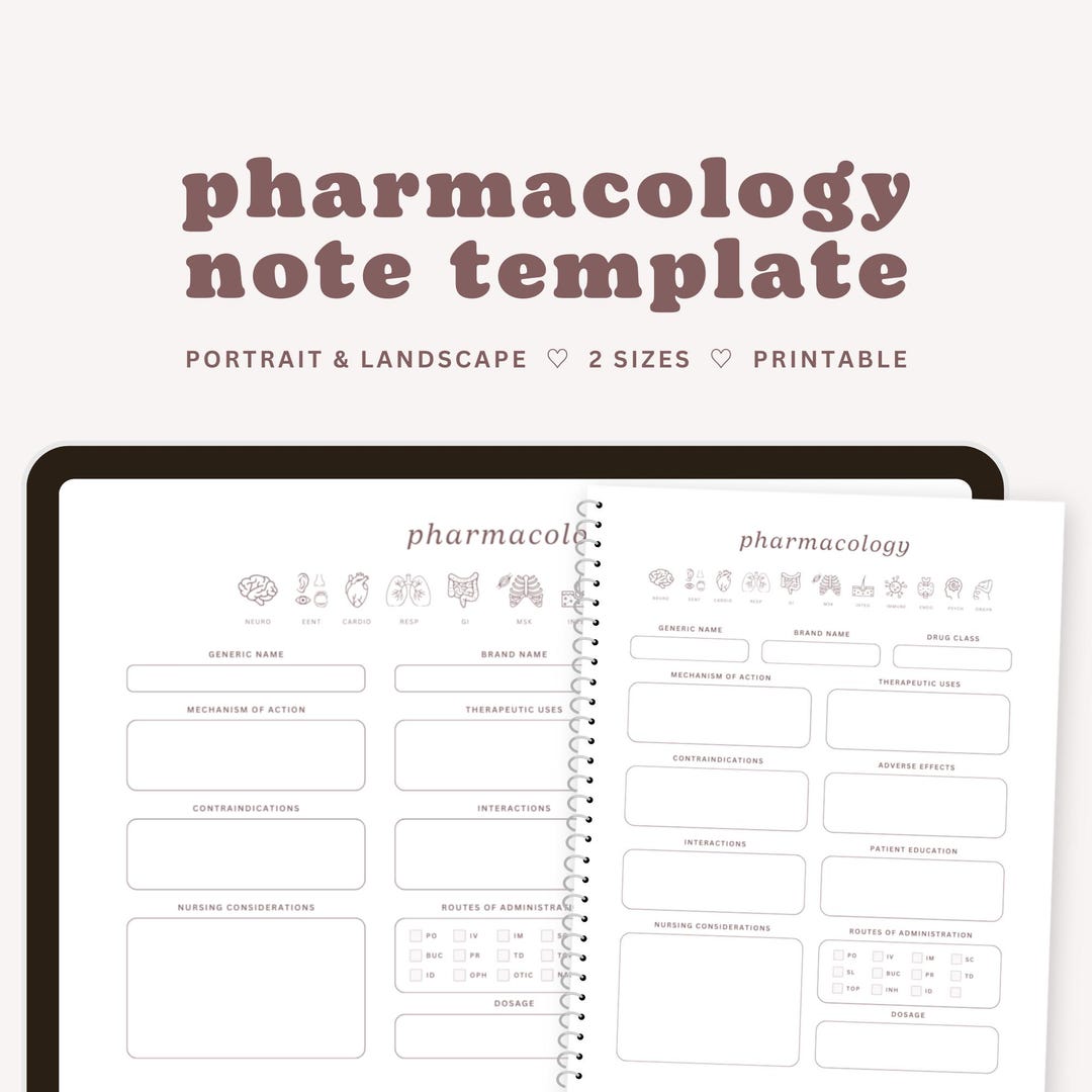 Pharmacology Note-taking Template: Medication Reference (printable PDF ...