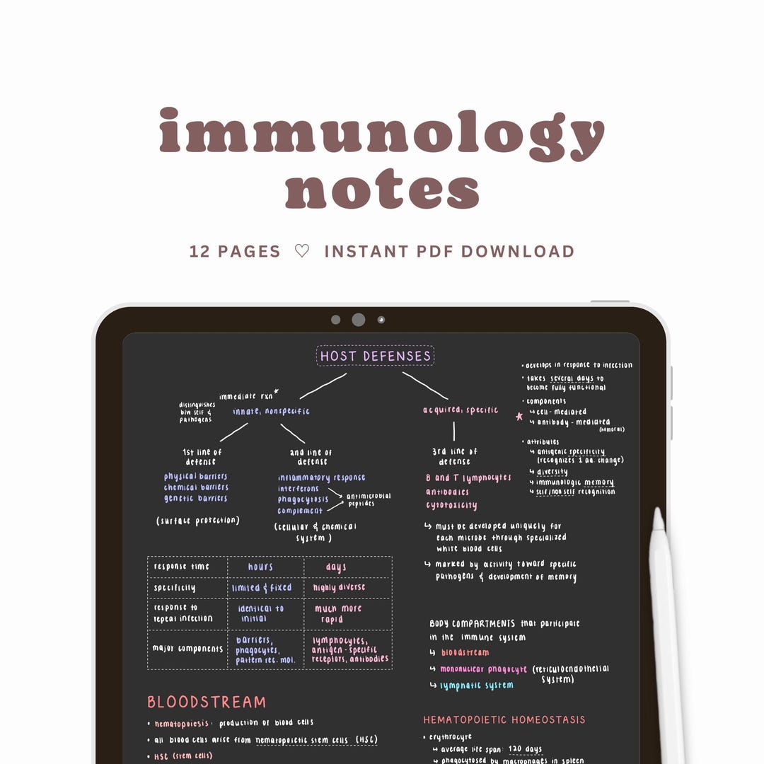 Immunology Notes: Immune System Study Guide (PDF Download) - Etsy