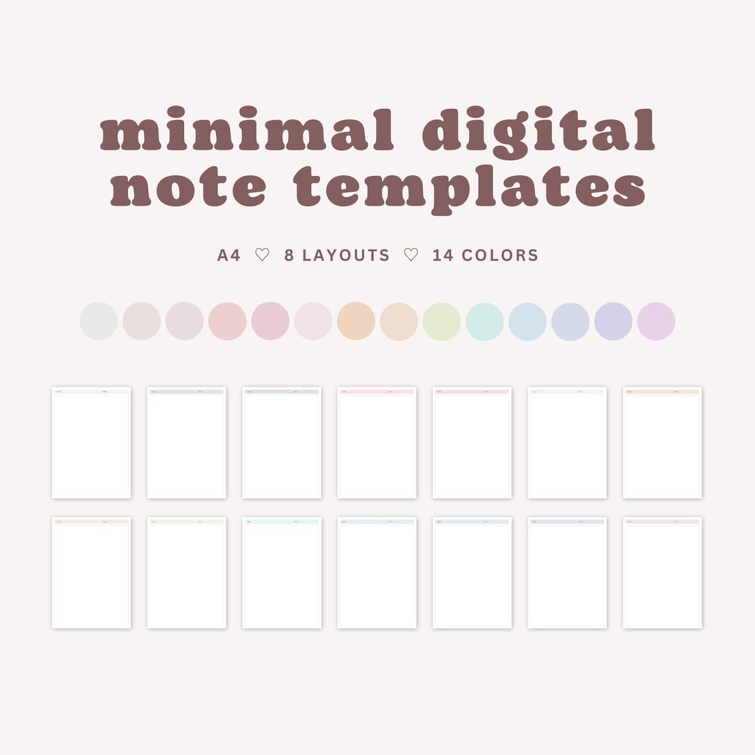 Minimal Digital Note Templates | Cute Colorful Notetaking Layouts | 8 ...