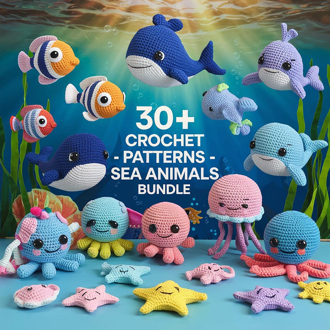 Crochet Sea Creature Patterns, Adorable Ocean Amigurumi Pattern Bundle ...