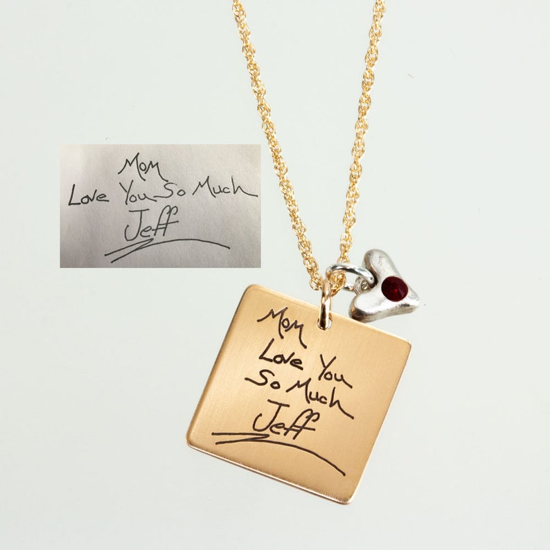 Handwriting Charm in Gold Square Artwork Jewelry | Etsy