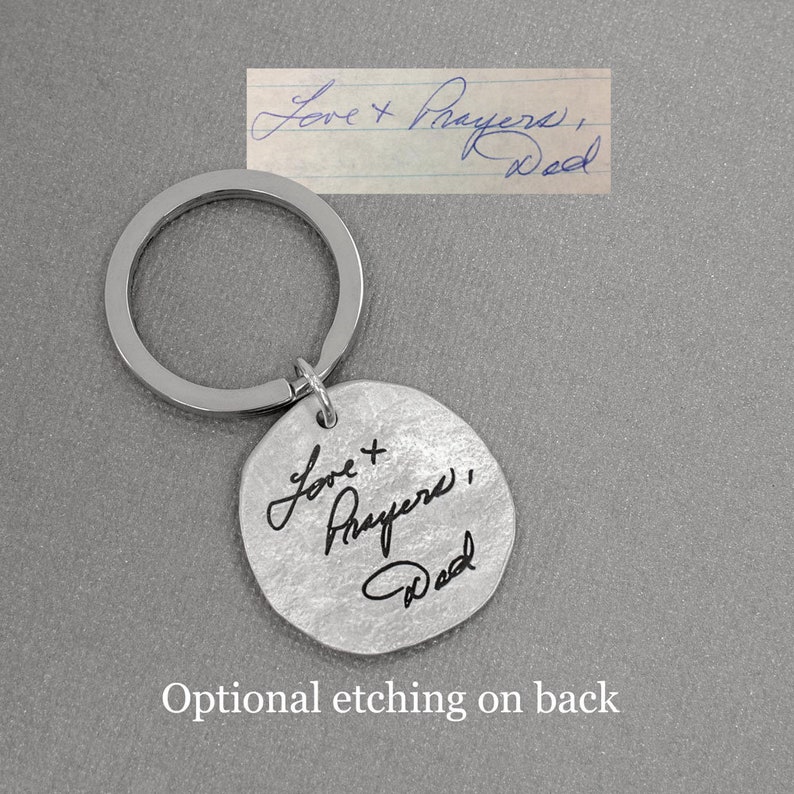 Handwriting Round Tag Key Chain Pewter Signature Jewelry - Etsy