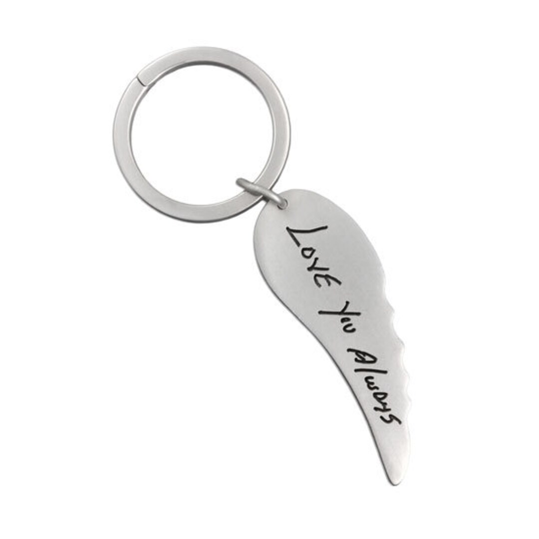 Handwriting Angel Wing Key Ring - Signature Key Ring - Handwriting ...