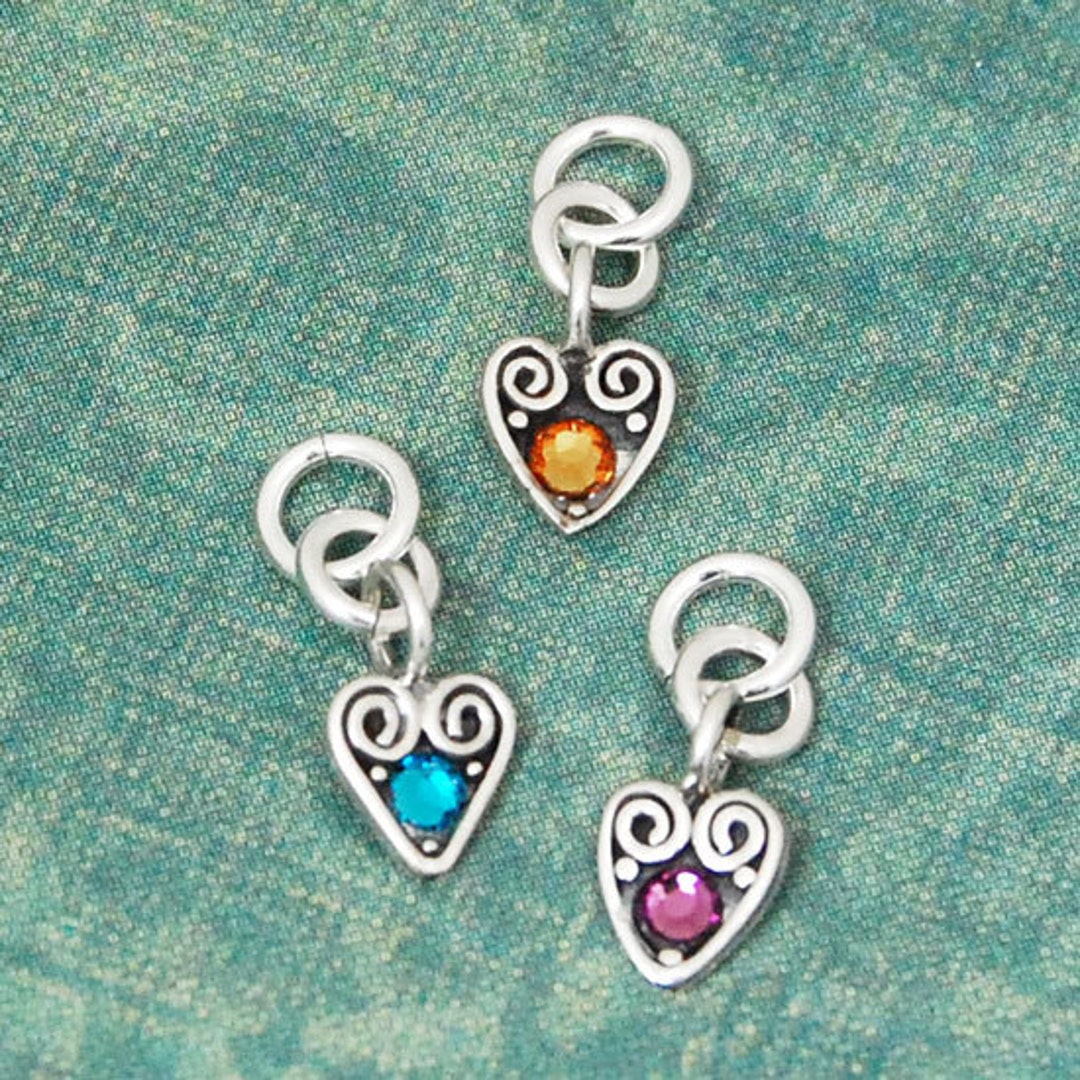 Heart Swirl Charm With Birthstone (all Months) - Etsy