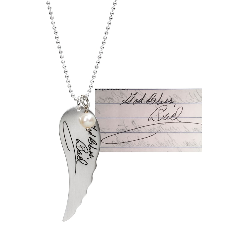 Large Handwriting Memorial Charm Angel Wing Signature - Etsy
