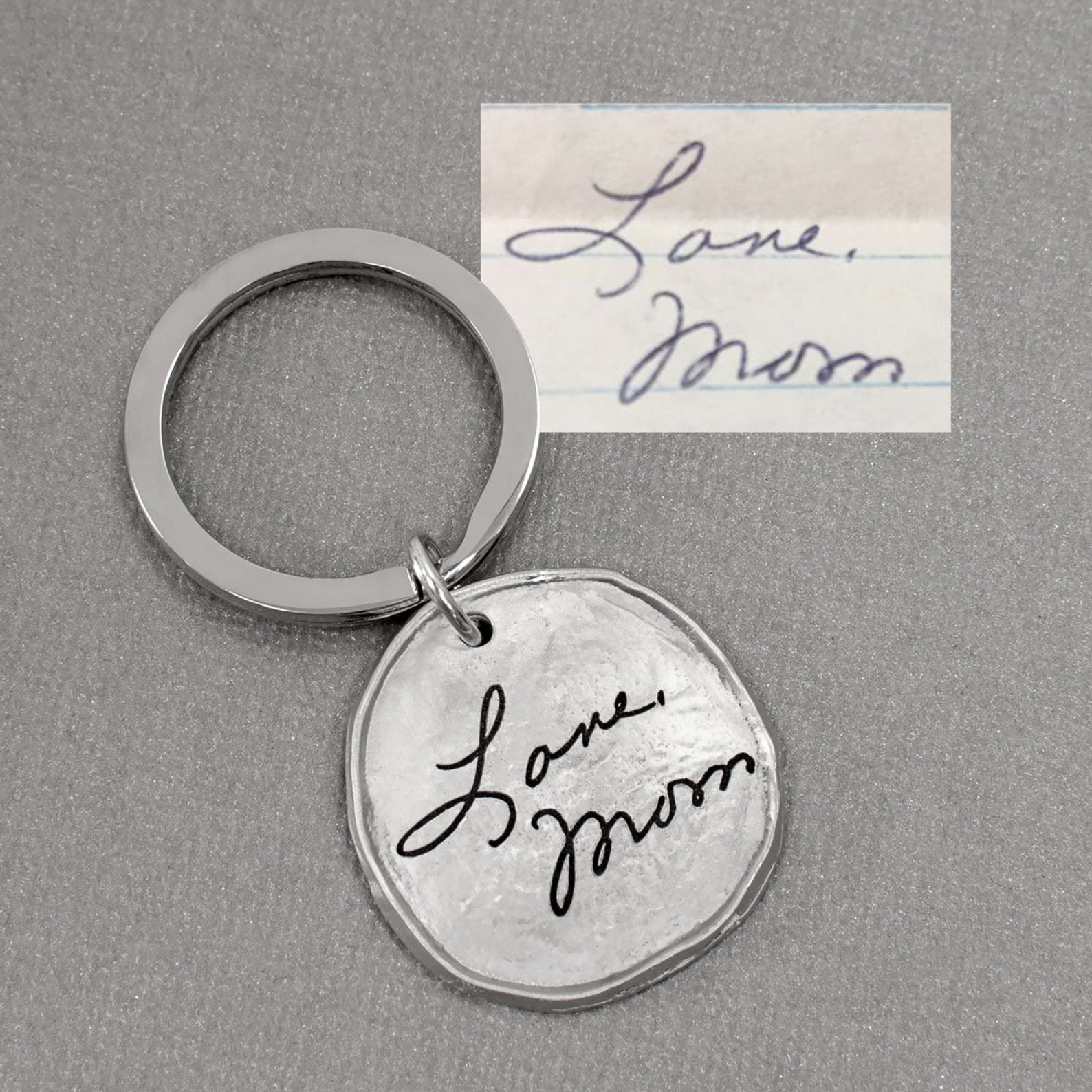 Handwriting Round Tag Key Chain Pewter Signature Jewelry - Etsy
