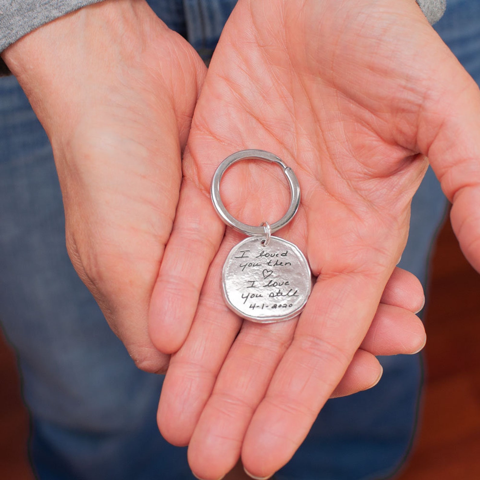 Handwriting Round Tag Key Chain Pewter Signature Jewelry - Etsy