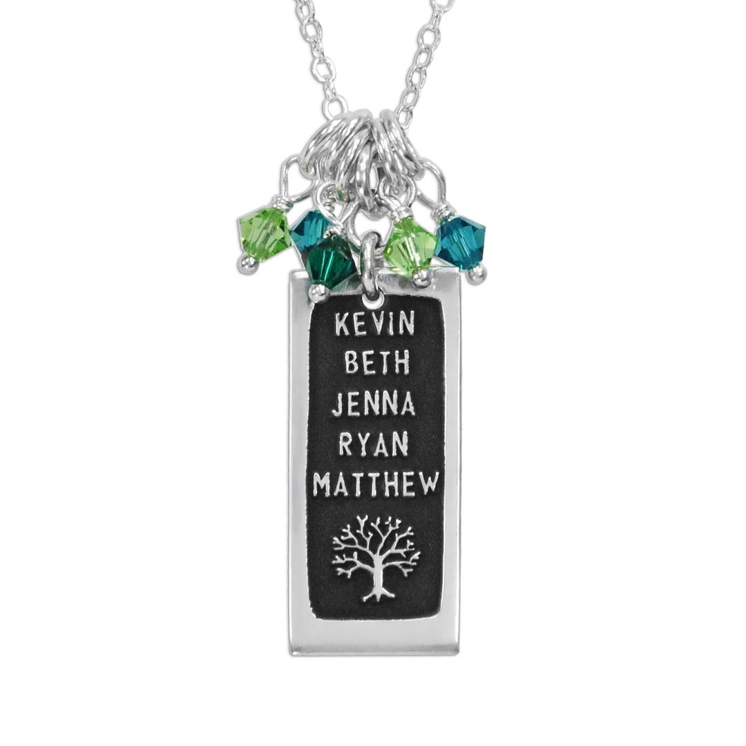 Family Tree Necklace Etched Rectangle - Family Necklace, Mommy Jewelry ...