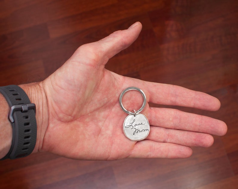 Handwriting Round Tag Key Chain Pewter Signature Jewelry - Etsy