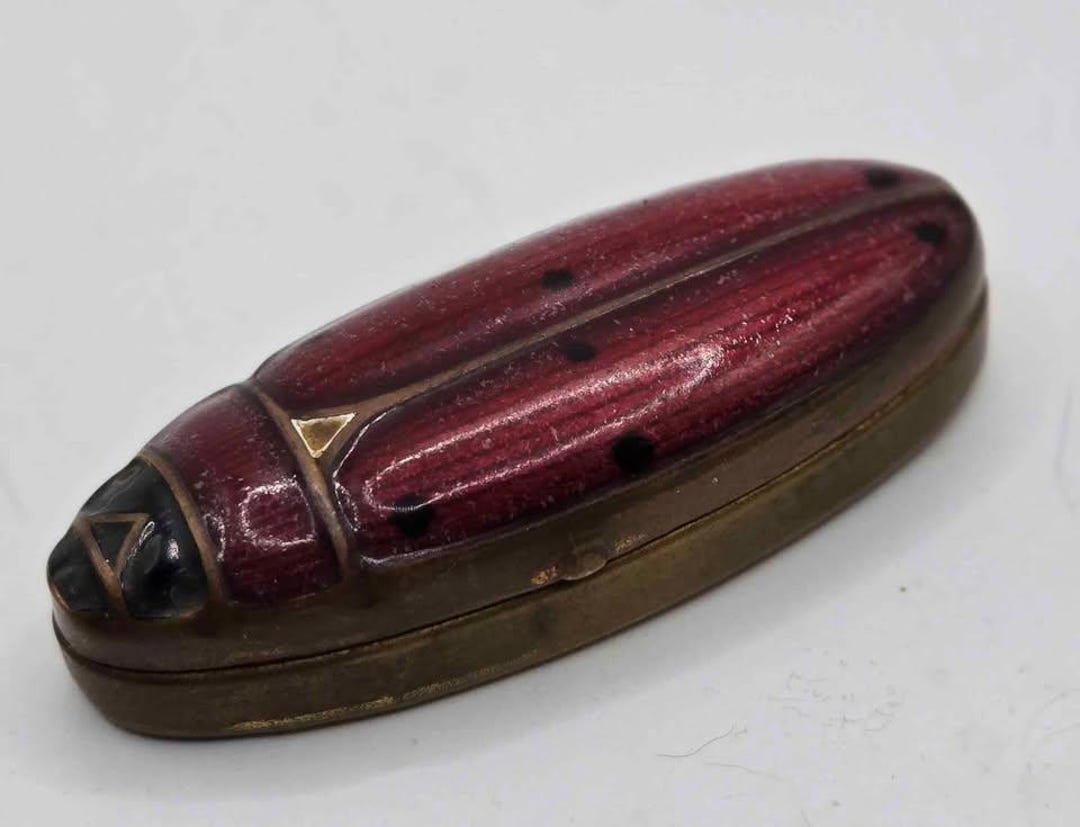 Rare 1920s-1930s Antique Brass Enamel Ladybug Trinket Box 2 3/4". 1 1/8 ...