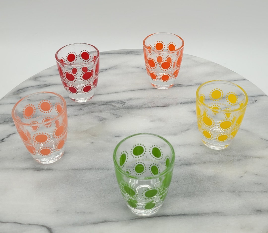 Set of 5 Vintage 1970s Shot Glasses Marked France. Bright Polka Dot ...
