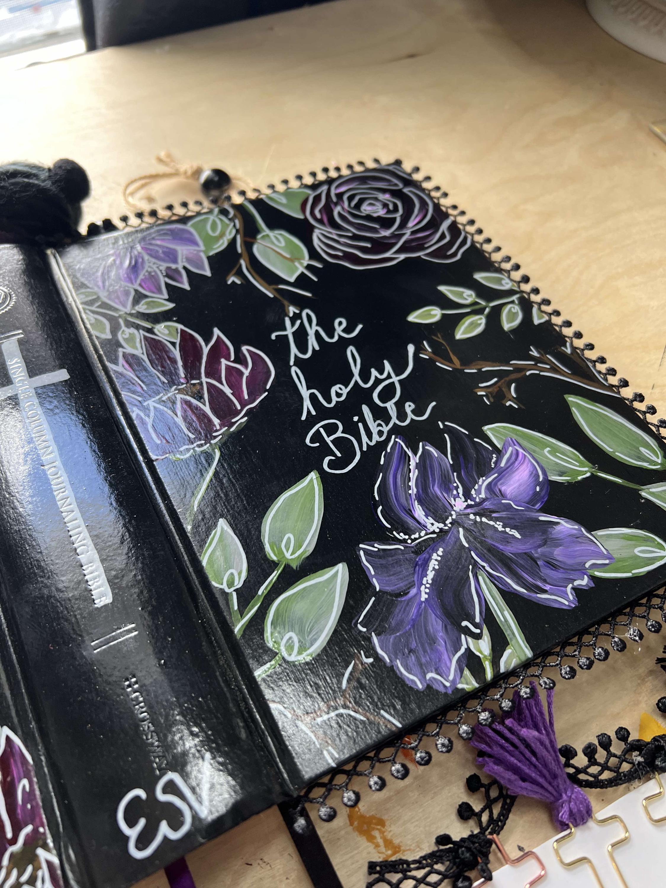 Gothic Flower Hand Painted Bible, Personal Bible, Bible Keepsake ...
