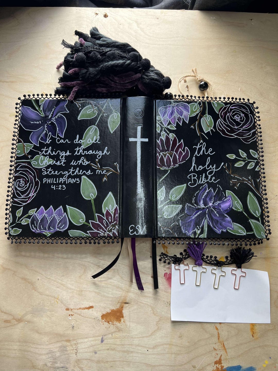 Gothic Flower Hand Painted Bible, Personal Bible, Bible Keepsake ...