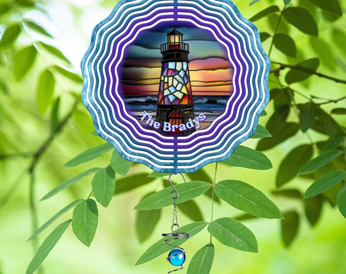Lighthouse Nautical Swirly Metal Wind Spinner Personalized, Yard ...