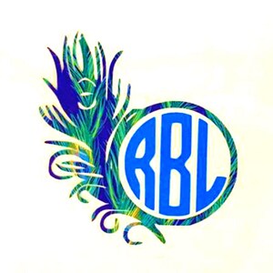 Feather Monogram Decal - Peacock Feather Sticker - Monogram Decal ...