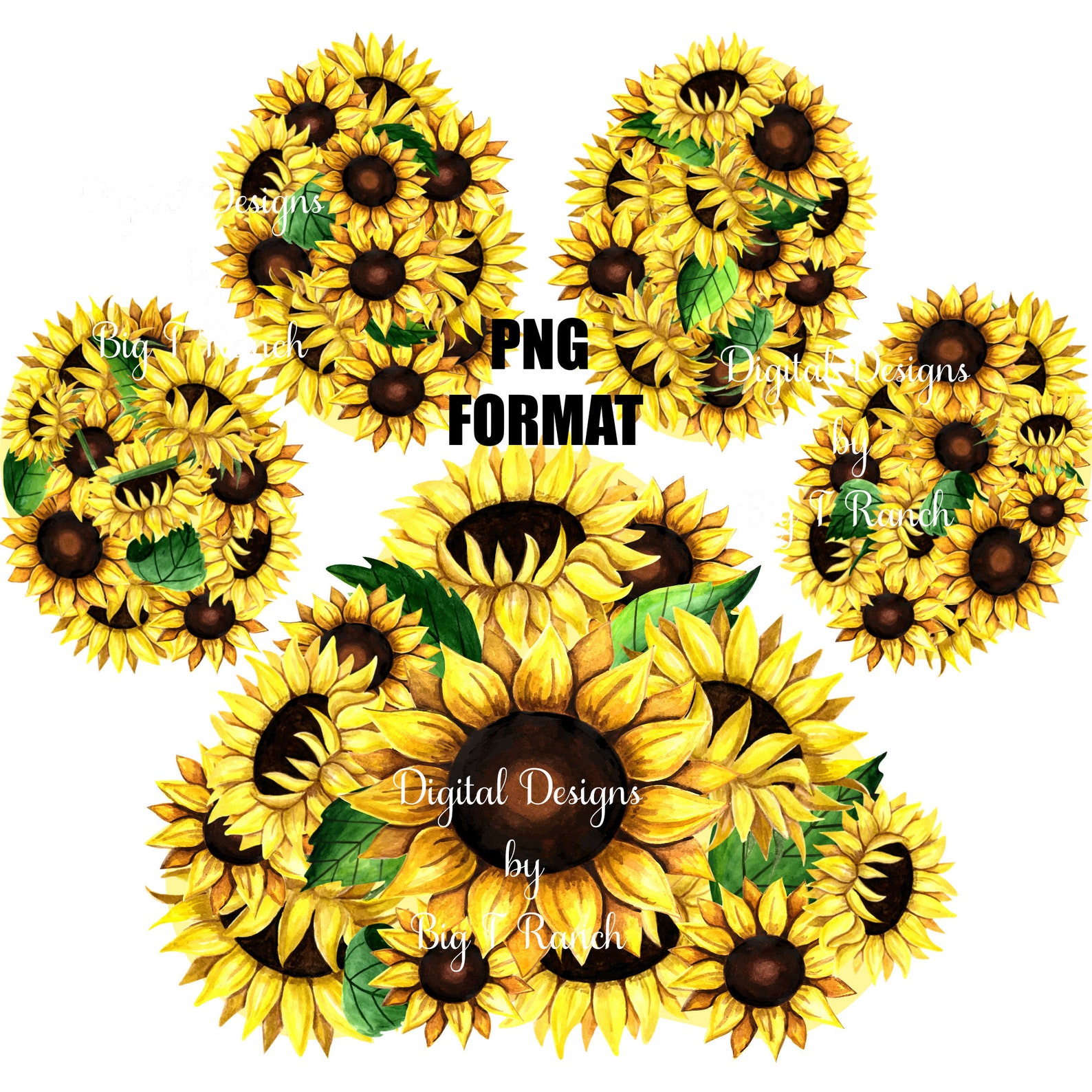 Paw Print Sunflower Digital Design for Sublimation, PNG Instant ...
