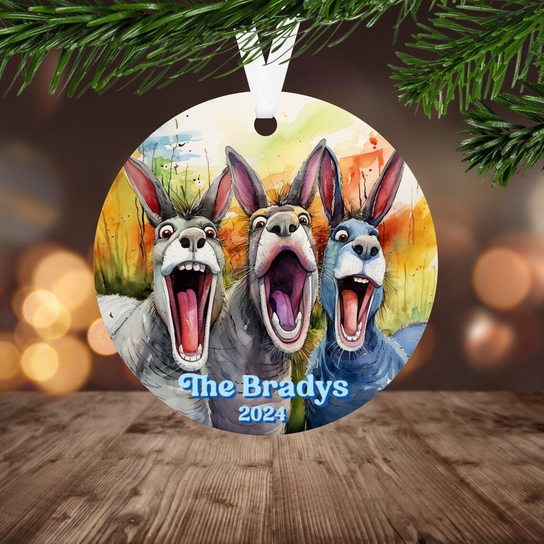Christmas Donkey Personalized Ornament, 2-dimensional Flat, Custom Name ...