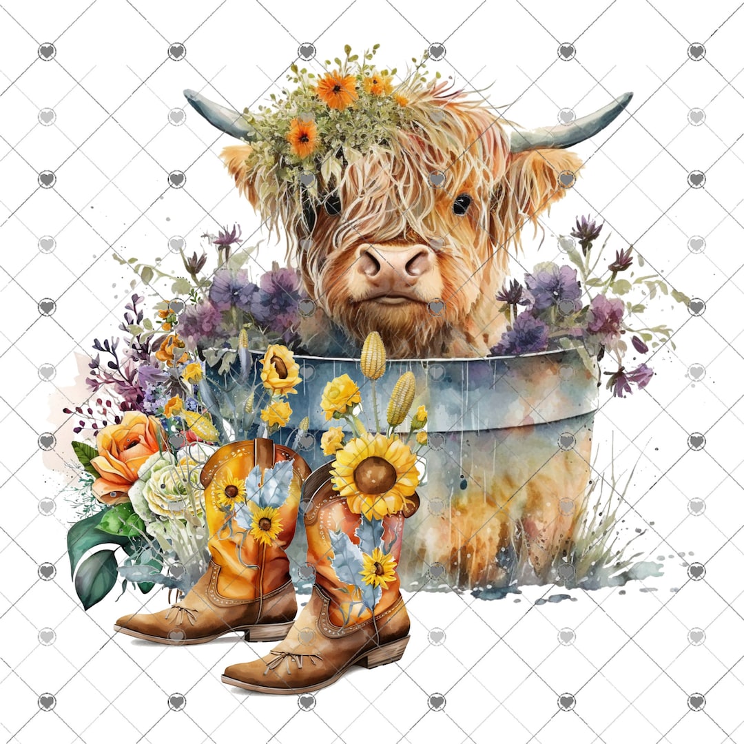 Highland Cow Sublimation Transfer, Cows, Farm, Heifer, Highland Cow in ...