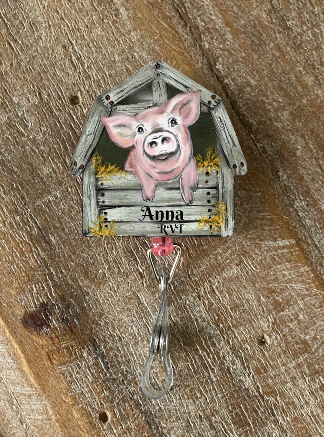 ID Badge Reel Pig in Barn, Name Badge Holder, ID Badge Holder ...