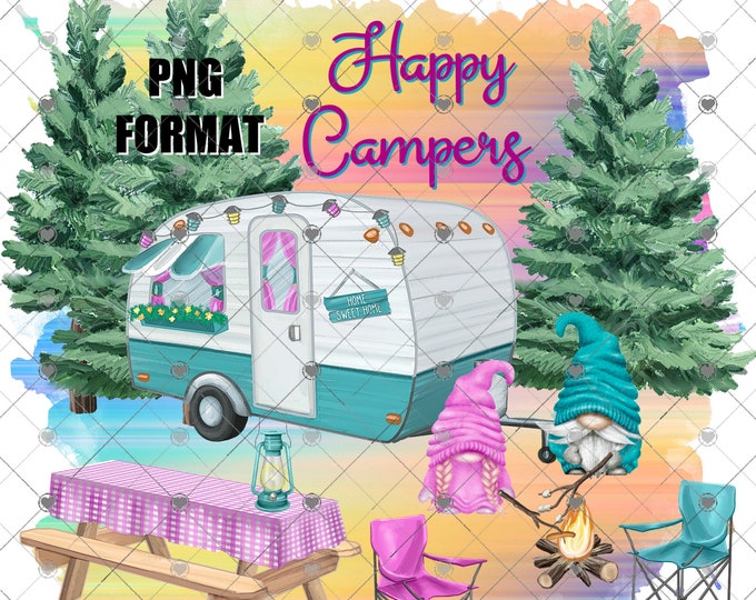Happy Campers Gnomes Digital Design for Sublimation, PNG Instant ...
