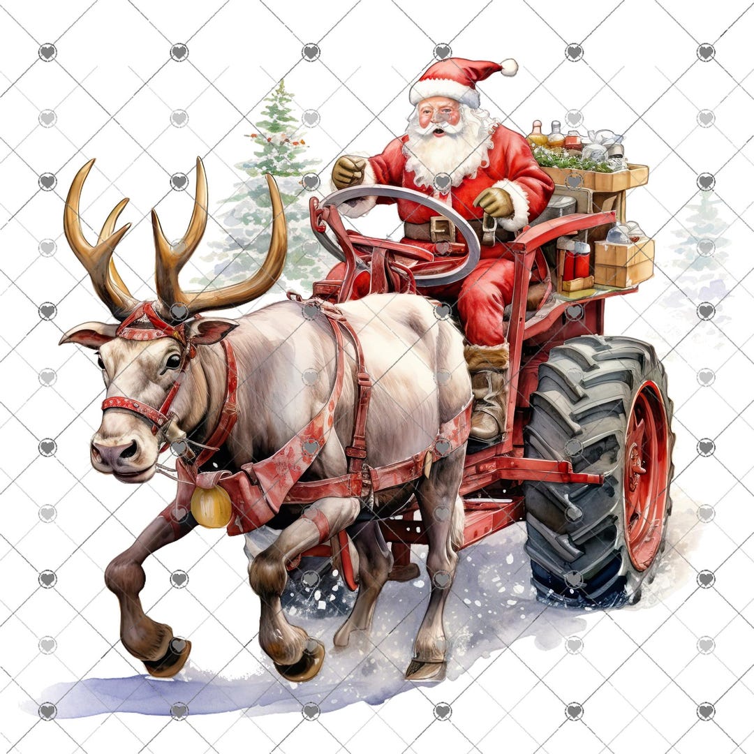 Christmas Tractor Santa Sublimation Transfer, Printed, Red Tractor ...