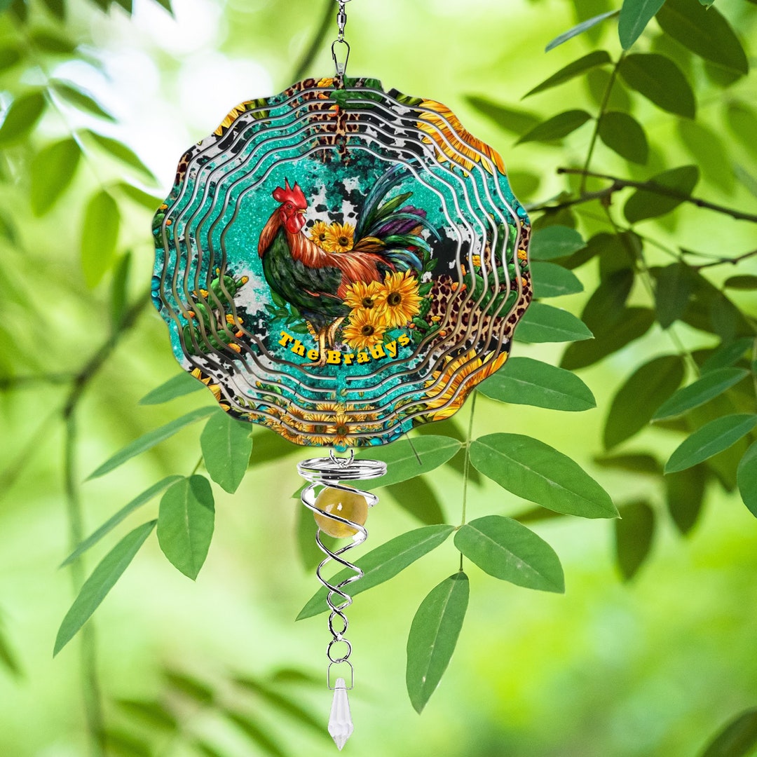 Rooster Swirly Metal Wind Spinner Personalized, Yard Decoration ...