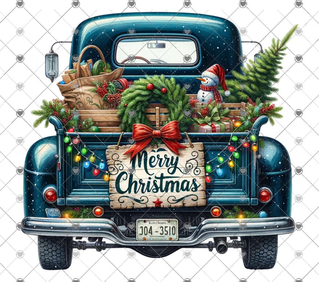 Blue Christmas Truck Sublimation Transfer, Ready to Press, Vintage ...