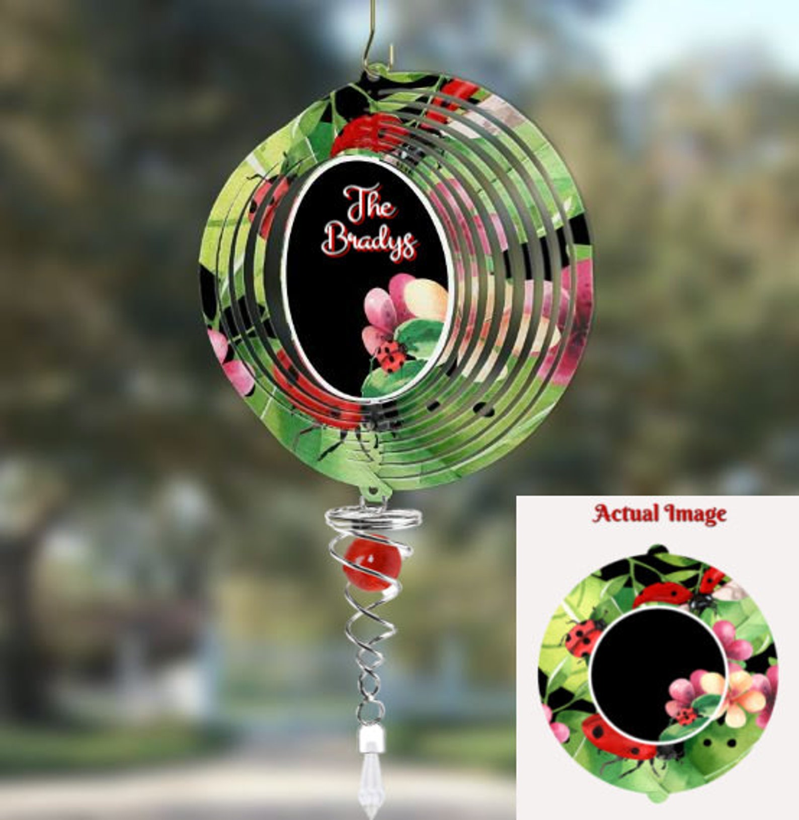 Ladybug Swirly Metal Wind Spinner Personalized Yard | Etsy
