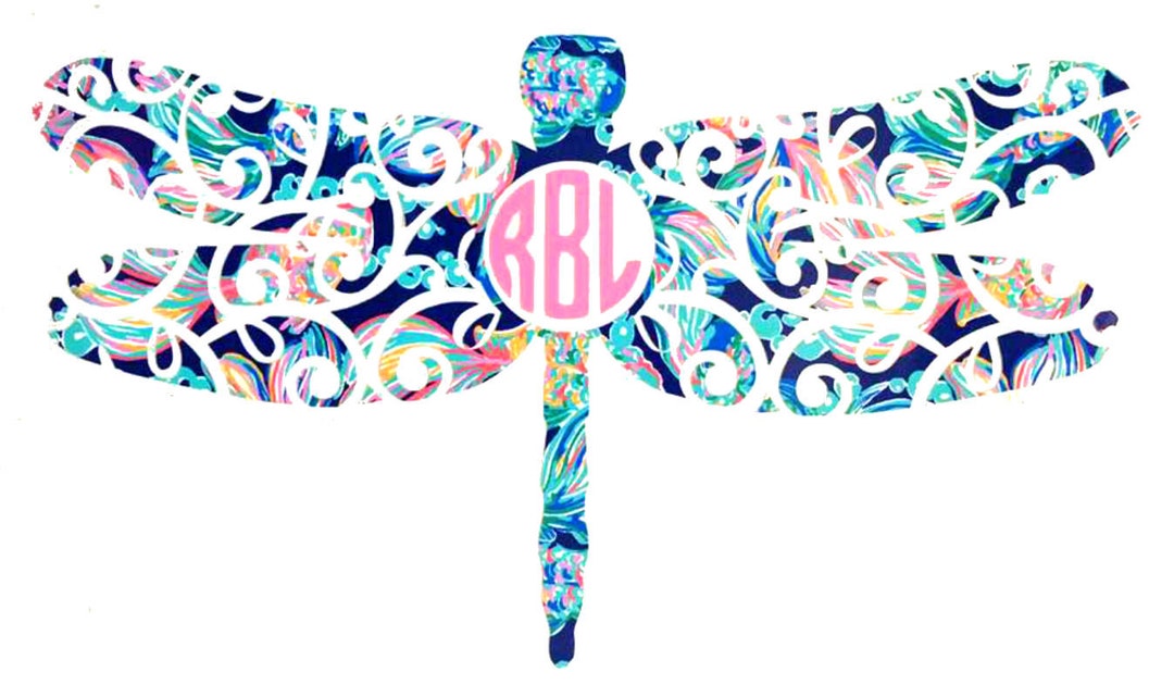 Dragonfly Monogram Vinyl Decal Sticker - Water Bottle Sticker - Window ...