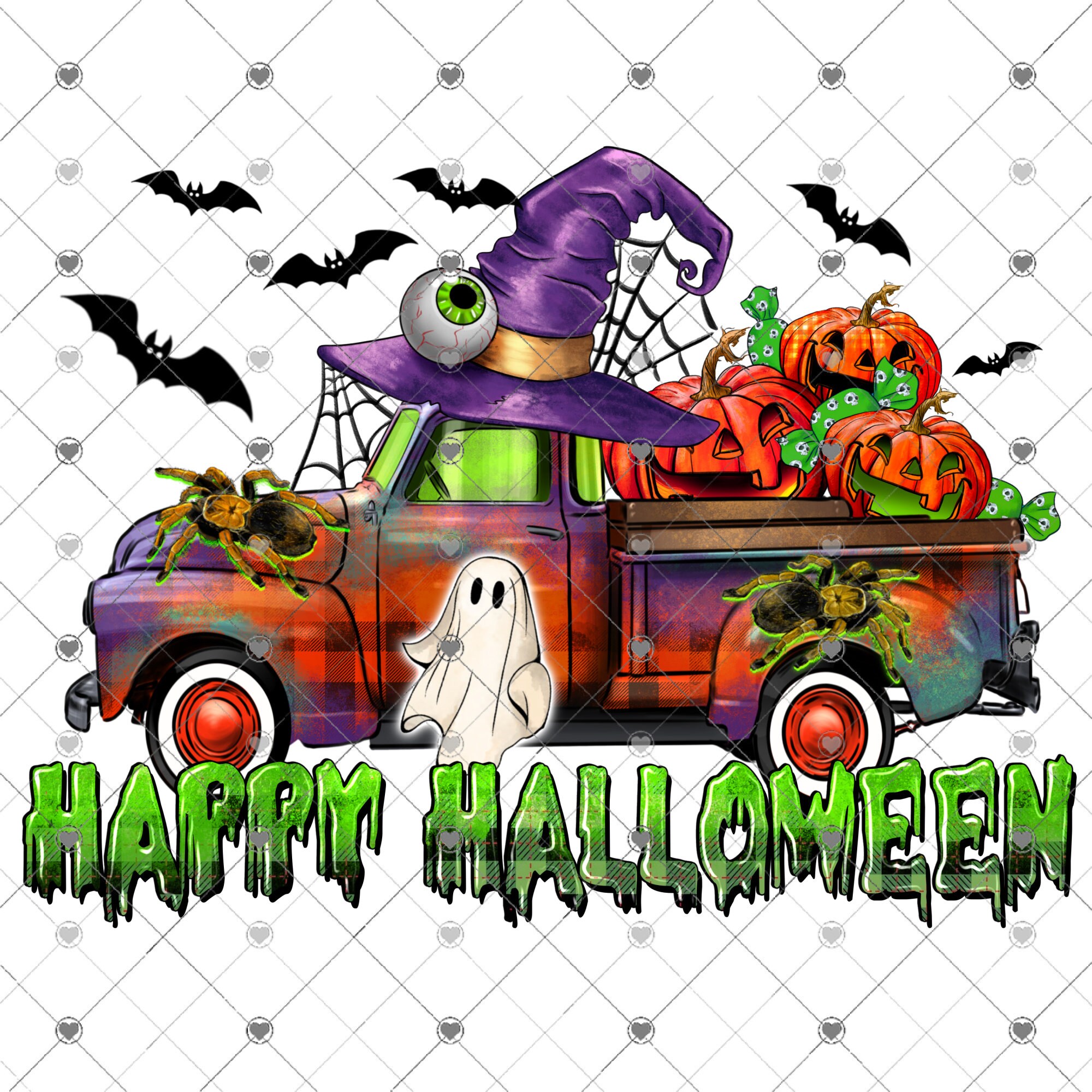 Halloween Ghost Pumpkins Truck Sublimation Transfer, Ready to Press ...