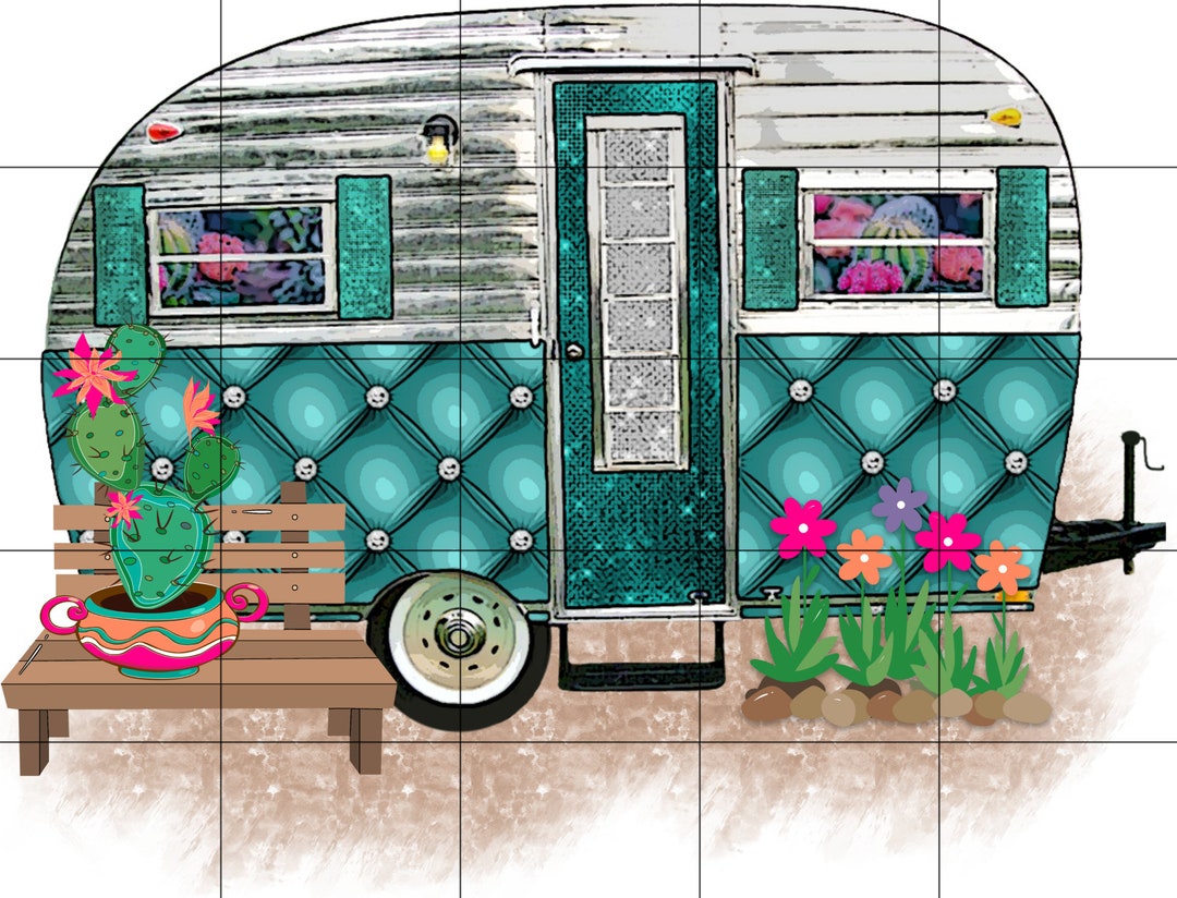 Teal Cactus Camper Sublimation Transfer, Ready to Press Sublimation ...