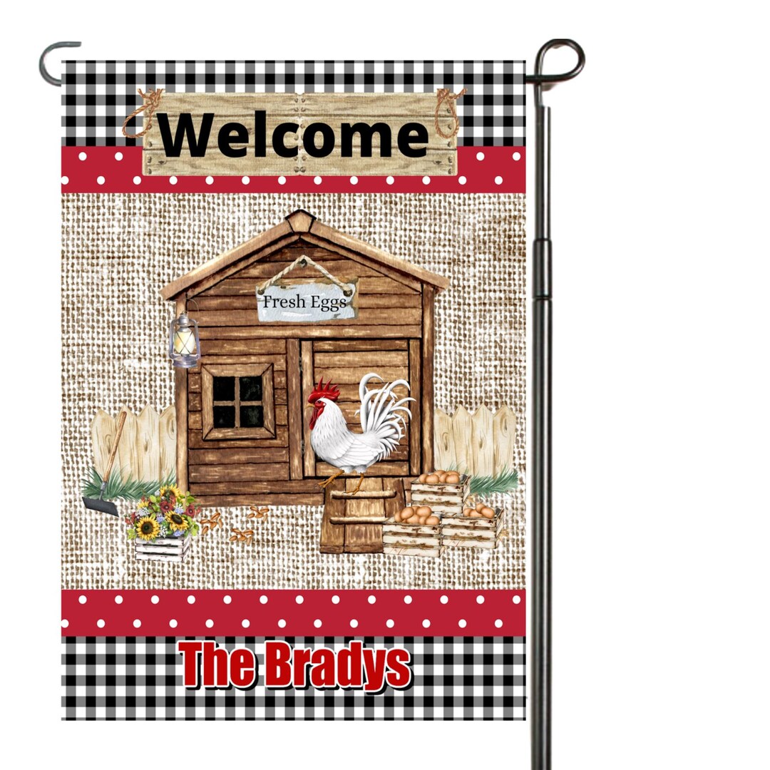 Rooster Henhouse Welcome Personalized Garden Flag, Chicken Coop ...