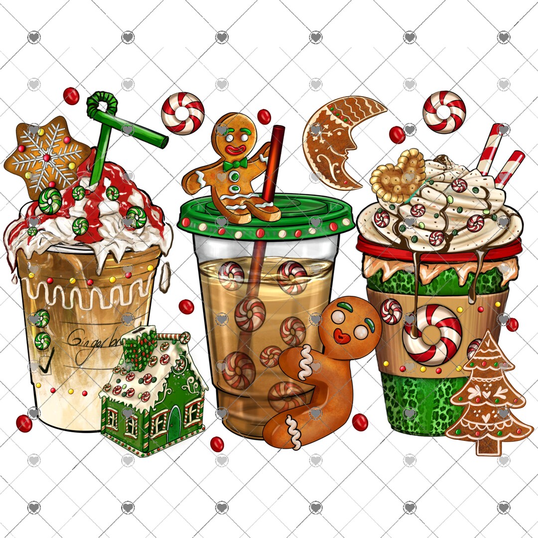Christmas Gingerbread Coffee Drink Sublimation Transfer, Ready to Press ...