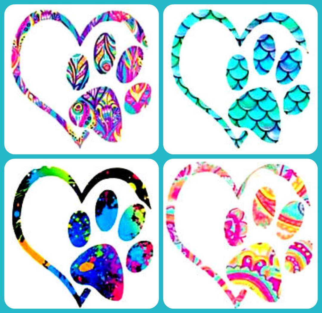 Paw Print Heart Vinyl Decal Sticker - Paw Print Decal - Water Bottle ...