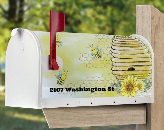 Mailbox Cover With Magnetic Strip Personalized Bee Beehive Mailbox ...